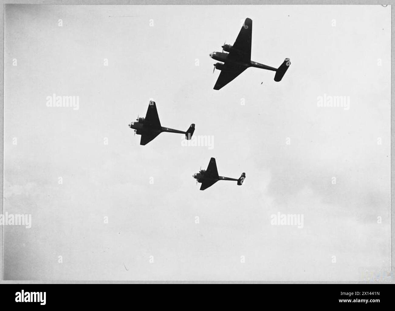 A photograph showing a flight formation of Handley Page 'Hampden ...