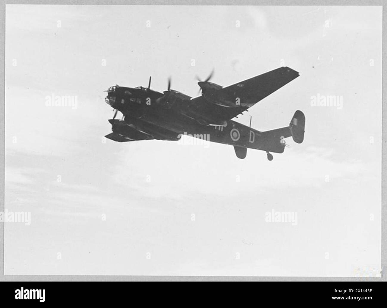 The Handley Page Halifax bomber is shown in flight, representing RAF ...