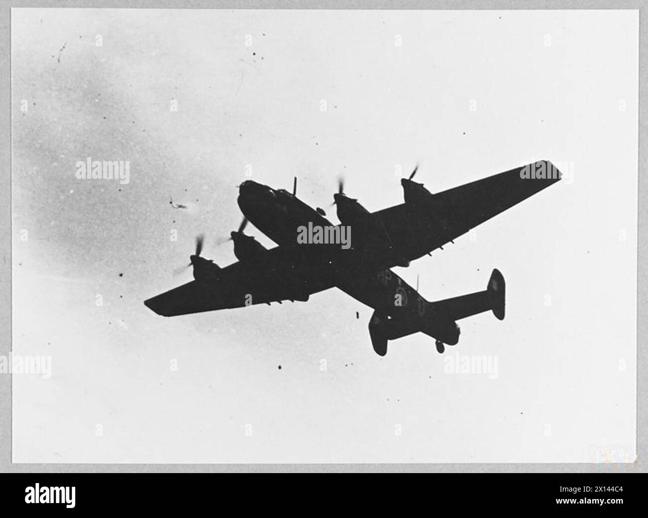 A Handley Page Halifax bomber is shown in flight, representing RAF ...