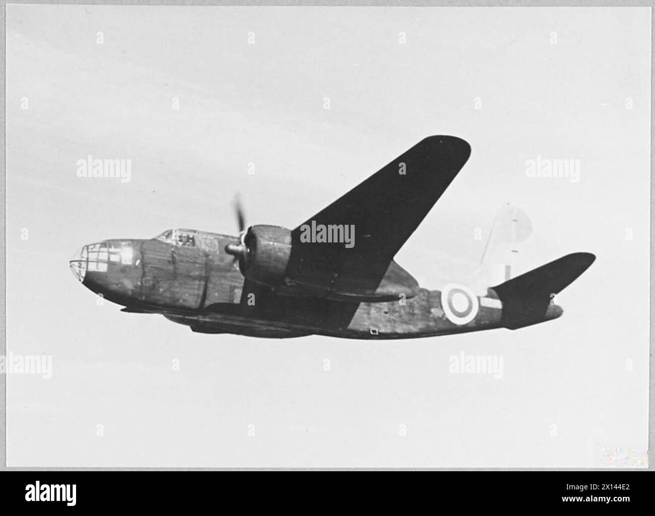 A Douglas Boston Mark 2 bomber is photographed from below, showing ...