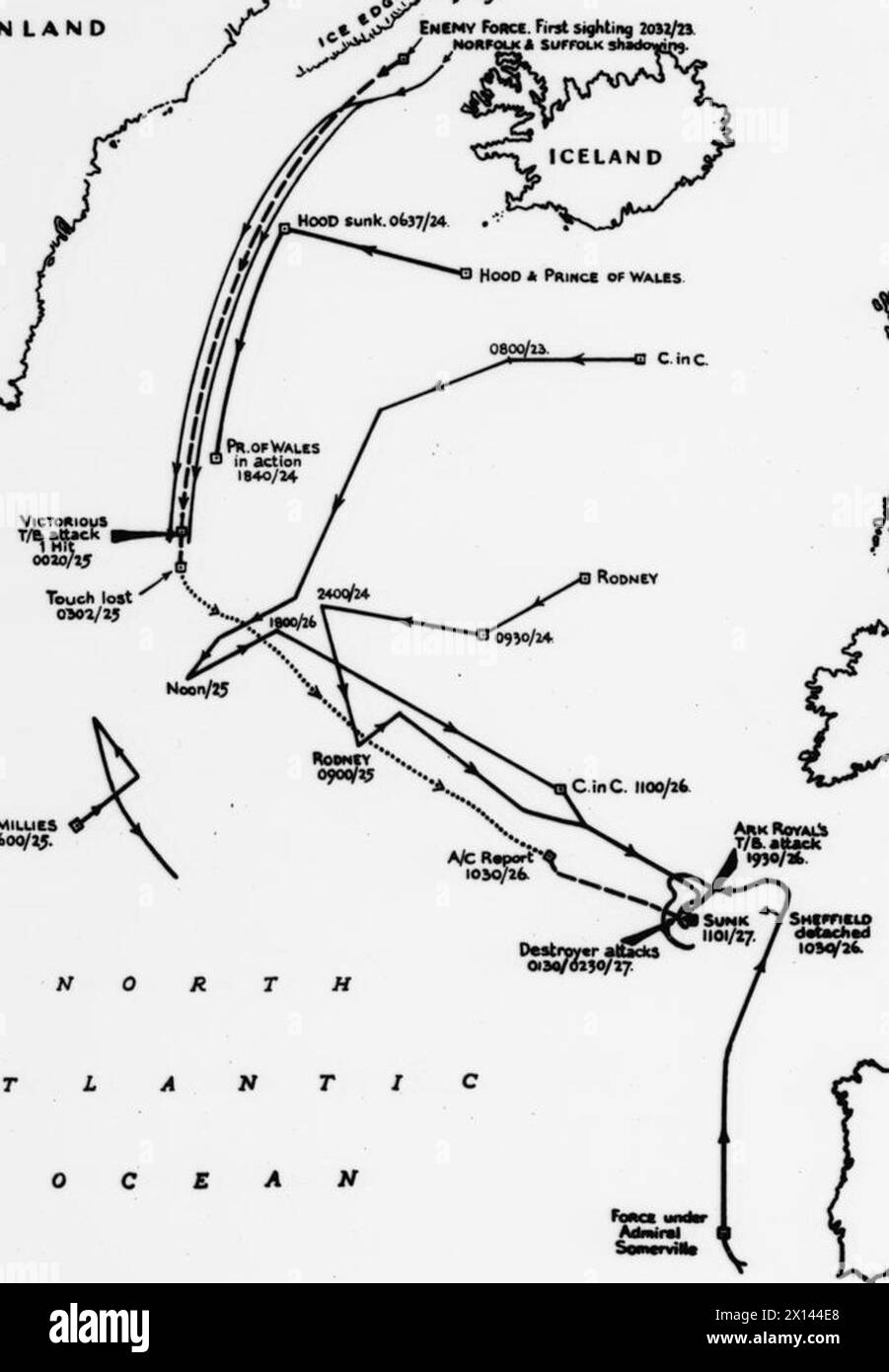 DIAGRAMMATIC REPRESENTATION OF THE HUNT FOR AND THE SINKING OF THE ...