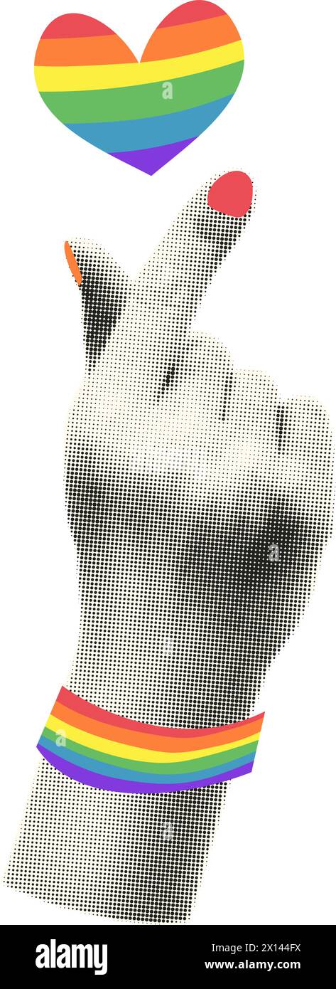 Finger heart gesture with rainbow heart vector illustration Stock ...
