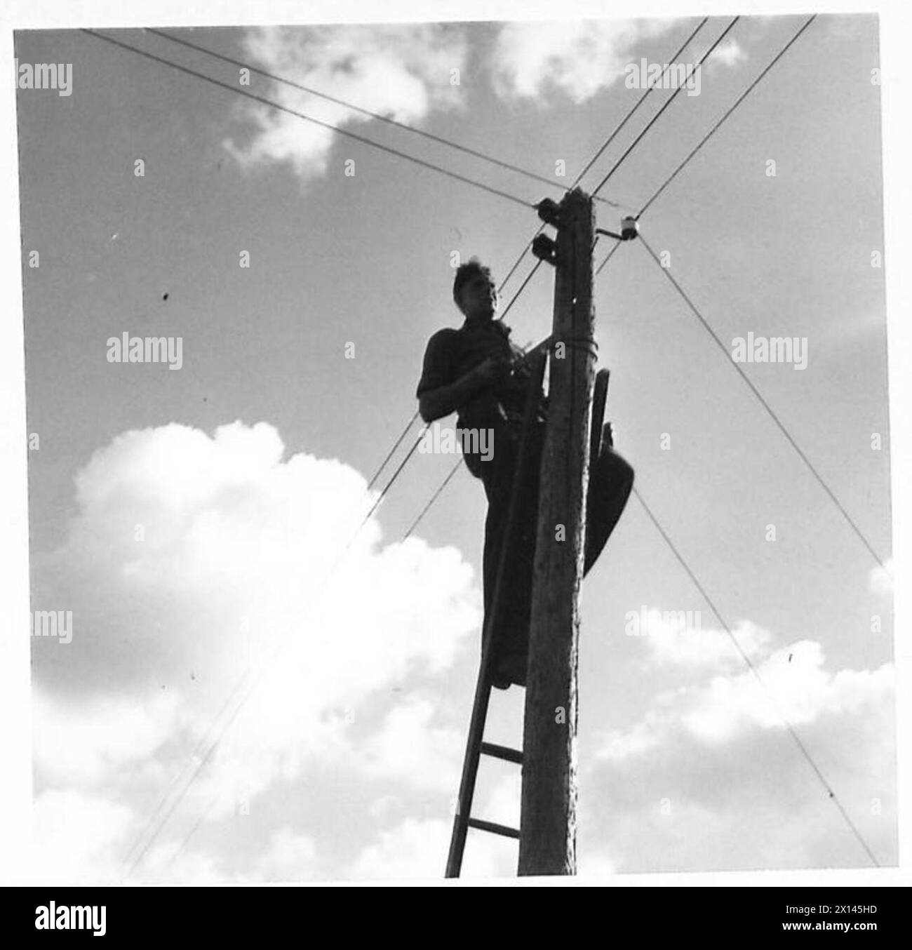 Royal Engineers conduct repairs on overhead power lines during ...
