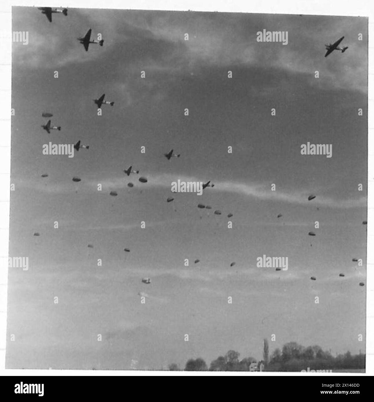 Large Scale Airborne Exercise Dakota Aircraft In Formation Over The