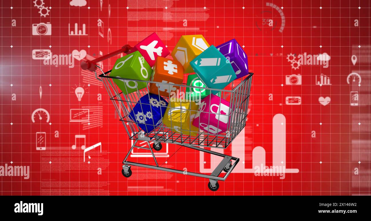 Image of data processing over shopping cart Stock Photo - Alamy