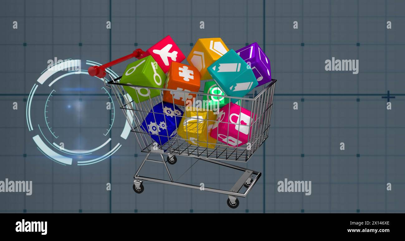 Image of data processing over shopping cart Stock Photo - Alamy