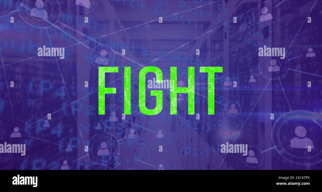 Image of fight text and network of connetcions with data processing ...