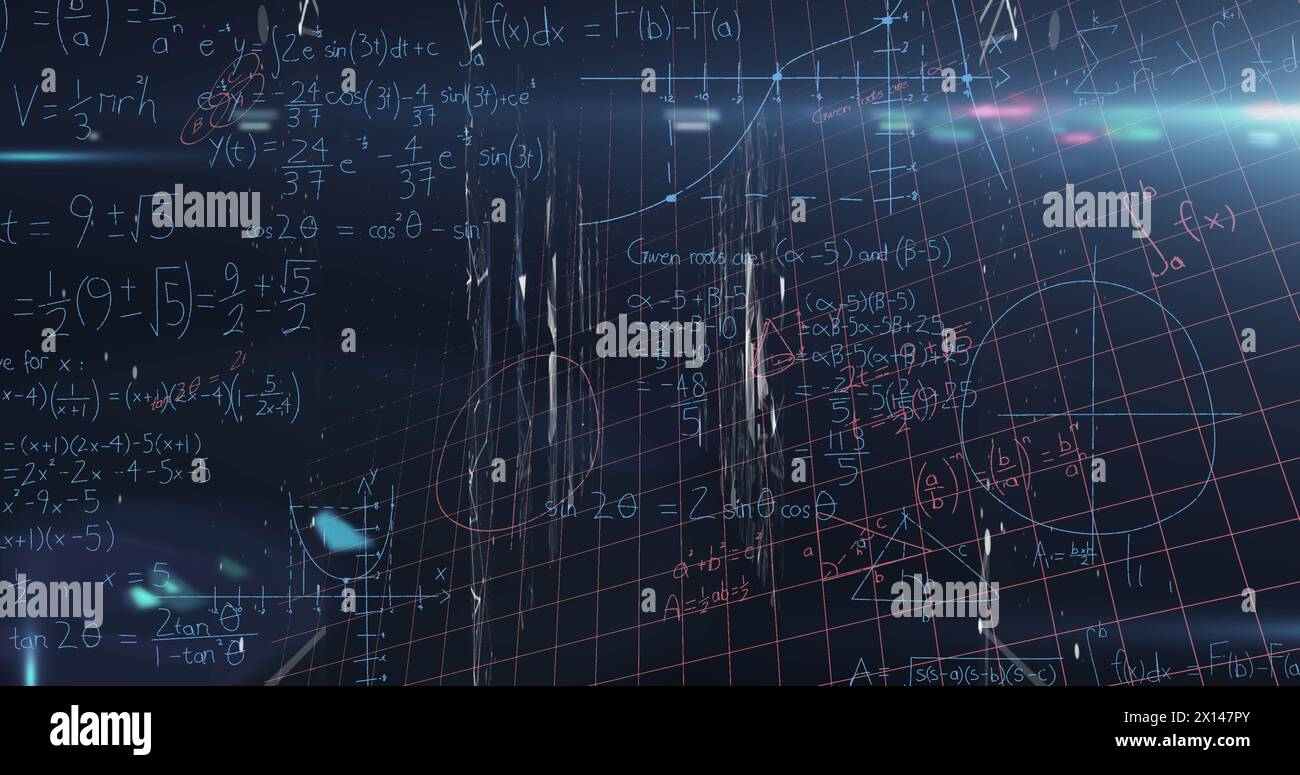 Image of mathematical equations over network of connections on black ...