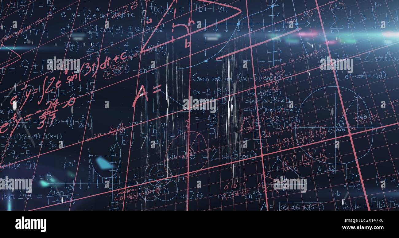 Image of mathematical equations over network of connections on black ...
