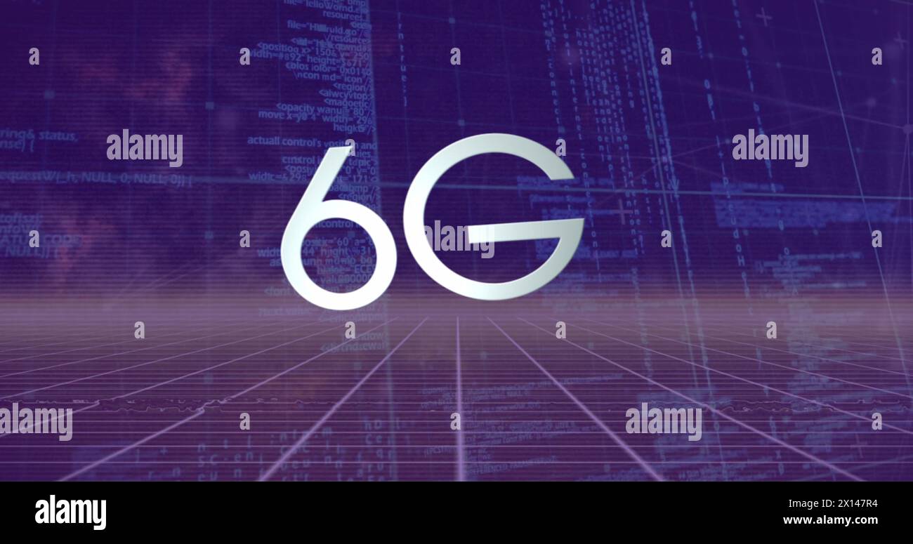 Image of 6g text and data processing over black background Stock Photo ...