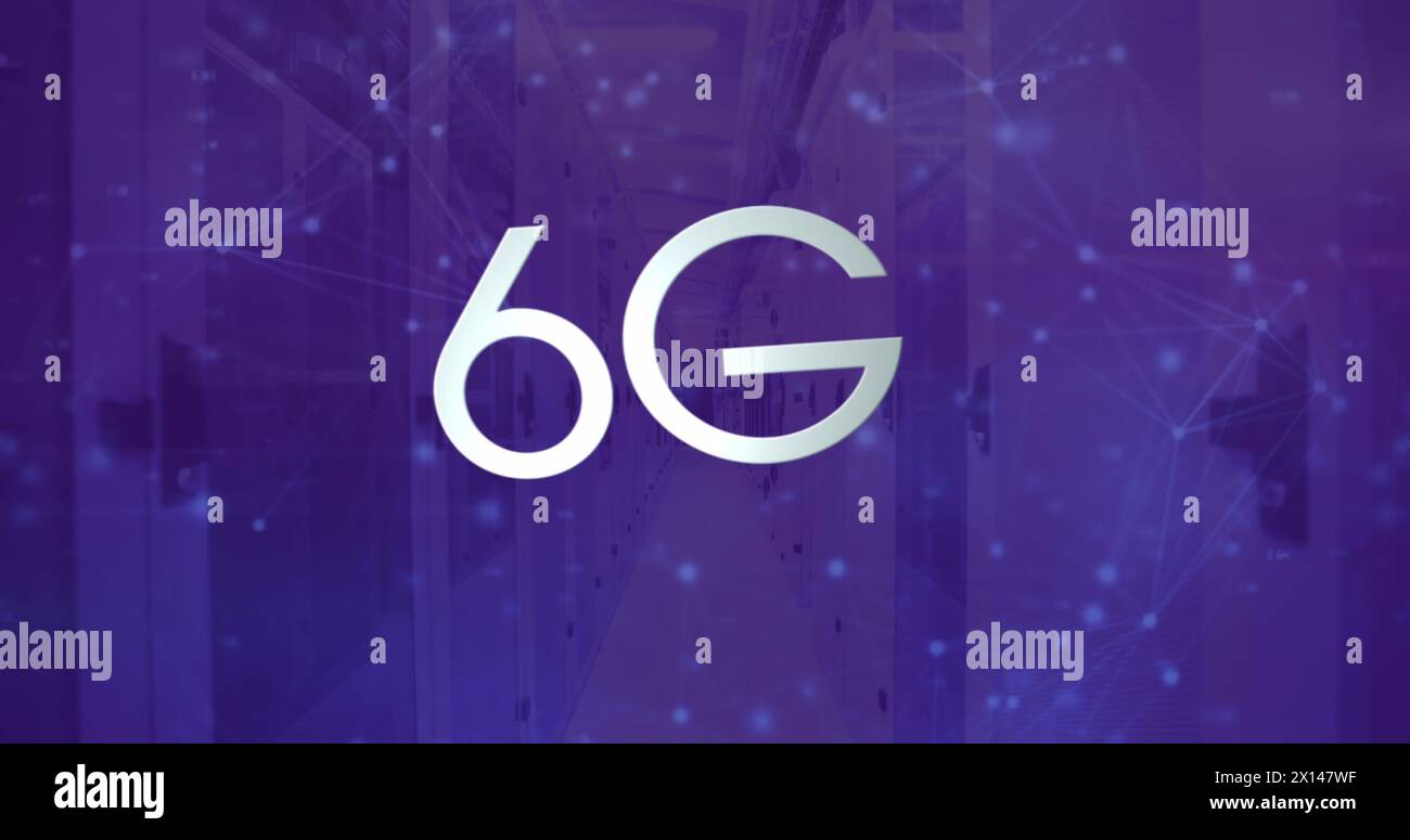 6g network connectivity animation over hi-res stock photography and ...