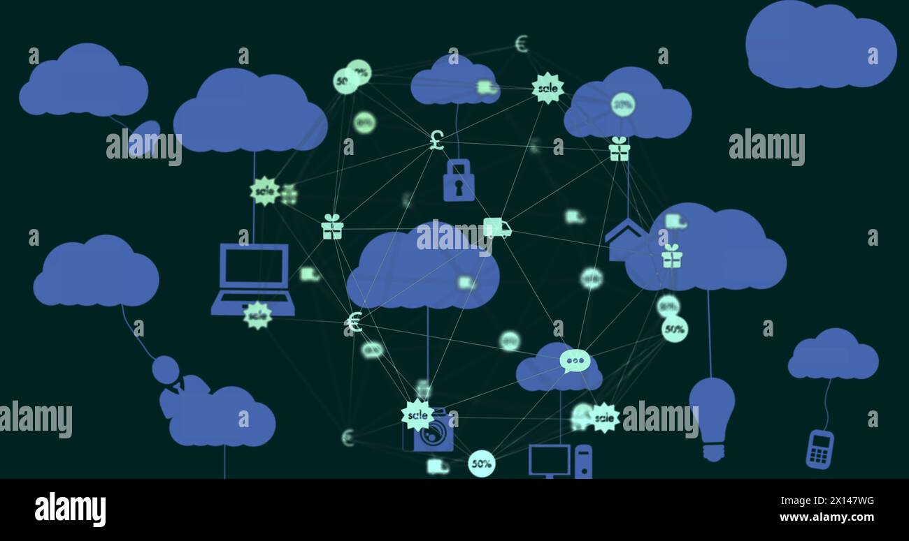 Digital icons hanging on clouds hi-res stock photography and images - Alamy