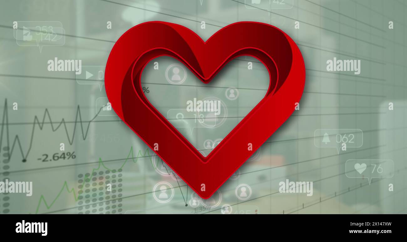 Image of hearts over data processing and icons Stock Photo - Alamy