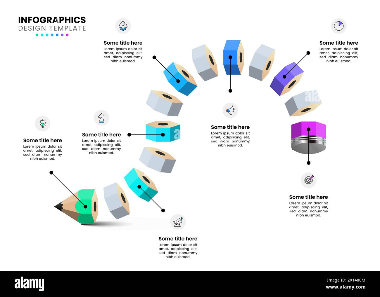 Infographic template with icons and 7 options or steps. Pencil. Can be ...