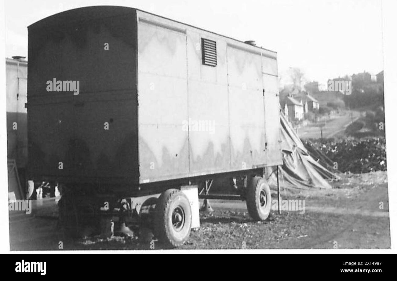 A photographic negative shows a C.C.S. trailer used by the British Army ...