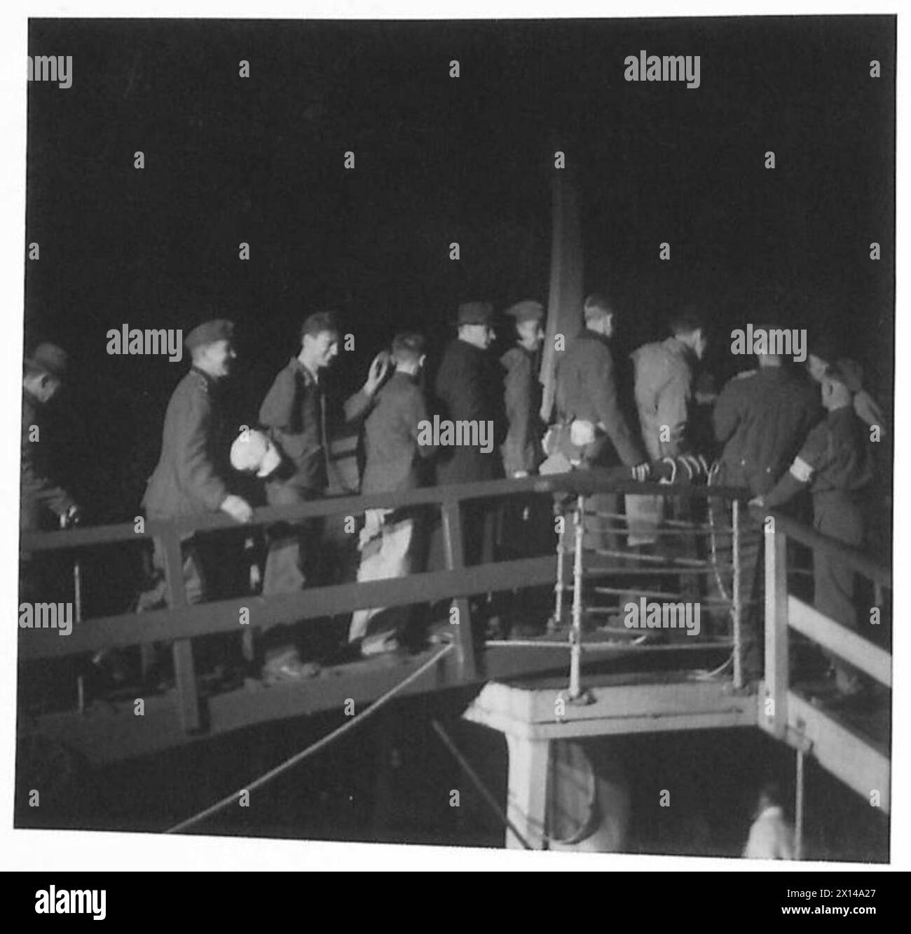 Sick or wounded German prisoners of war board a hospital ship for ...