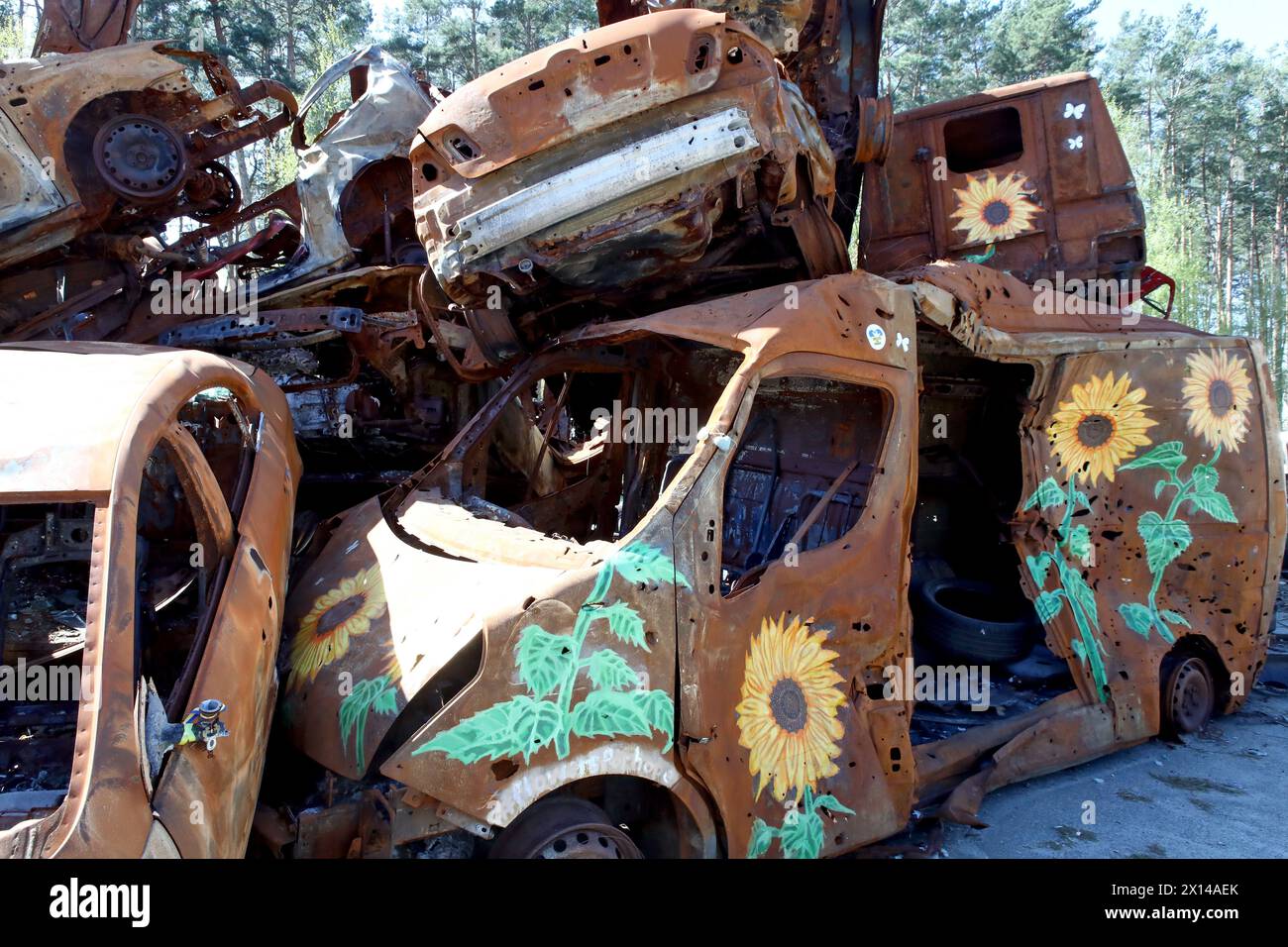 Non Exclusive: IRPIN, UKRAINE - APRIL 12, 2024 - The graveyard of cars ...