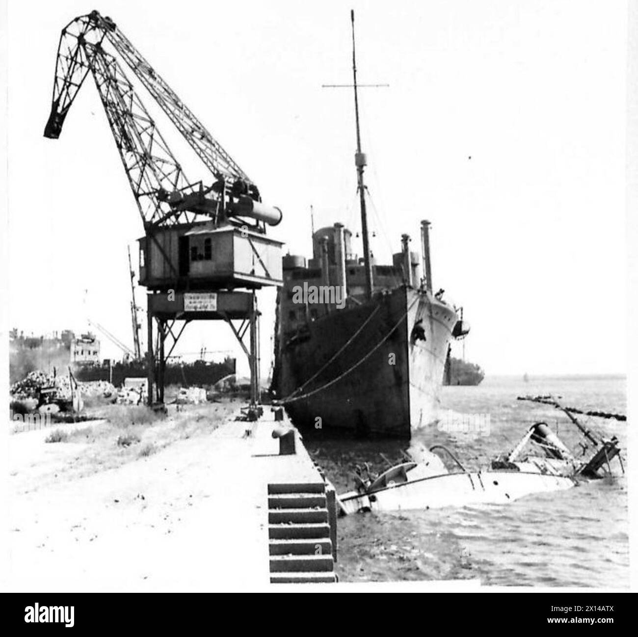 An Allied ship is unloading troops and supplies in Syracuse harbour ...