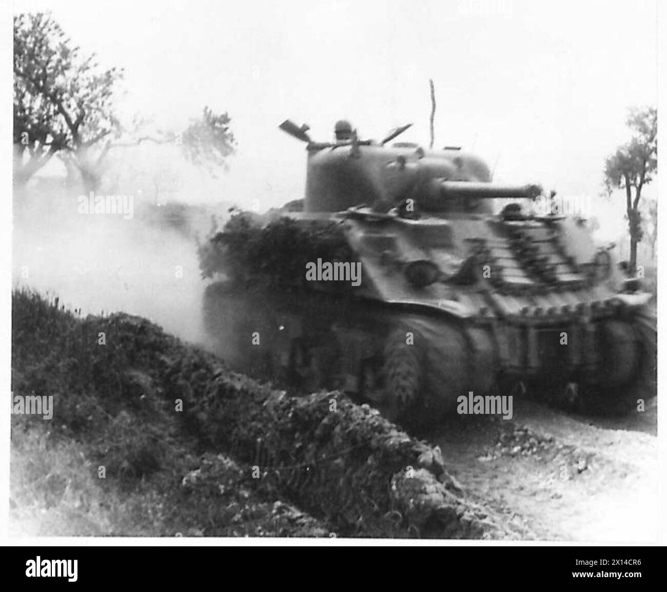 Sherman tanks of the Eighth Army advance towards a bridge over the ...