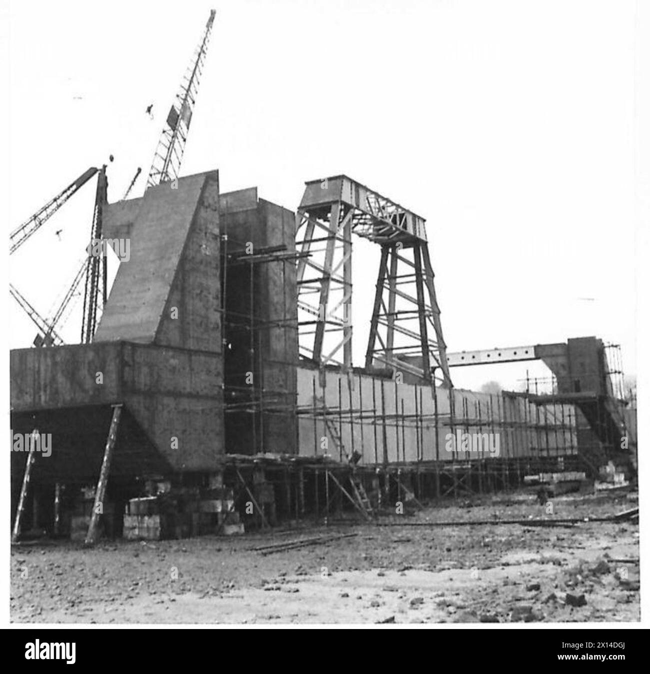 Exterior view of Spud Pontoon under construction on a slipway during a ...