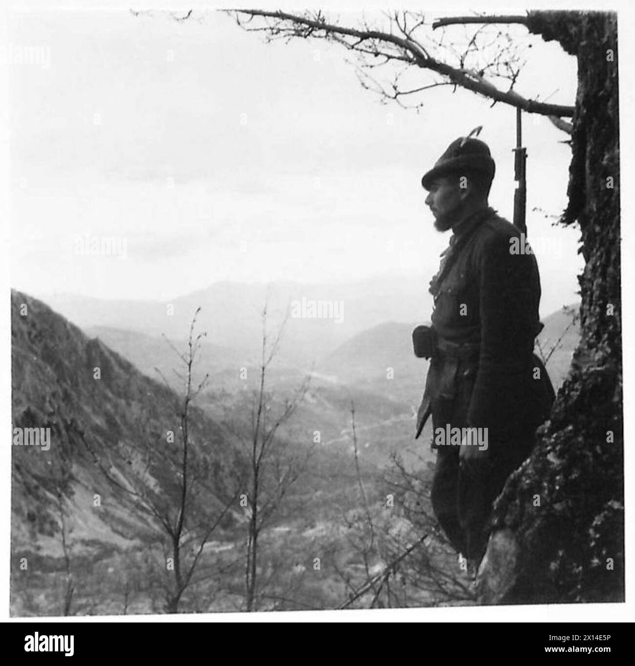 ITALIAN CORPS OF LIBERATION - A soldier of the Alpini battalion looks ...