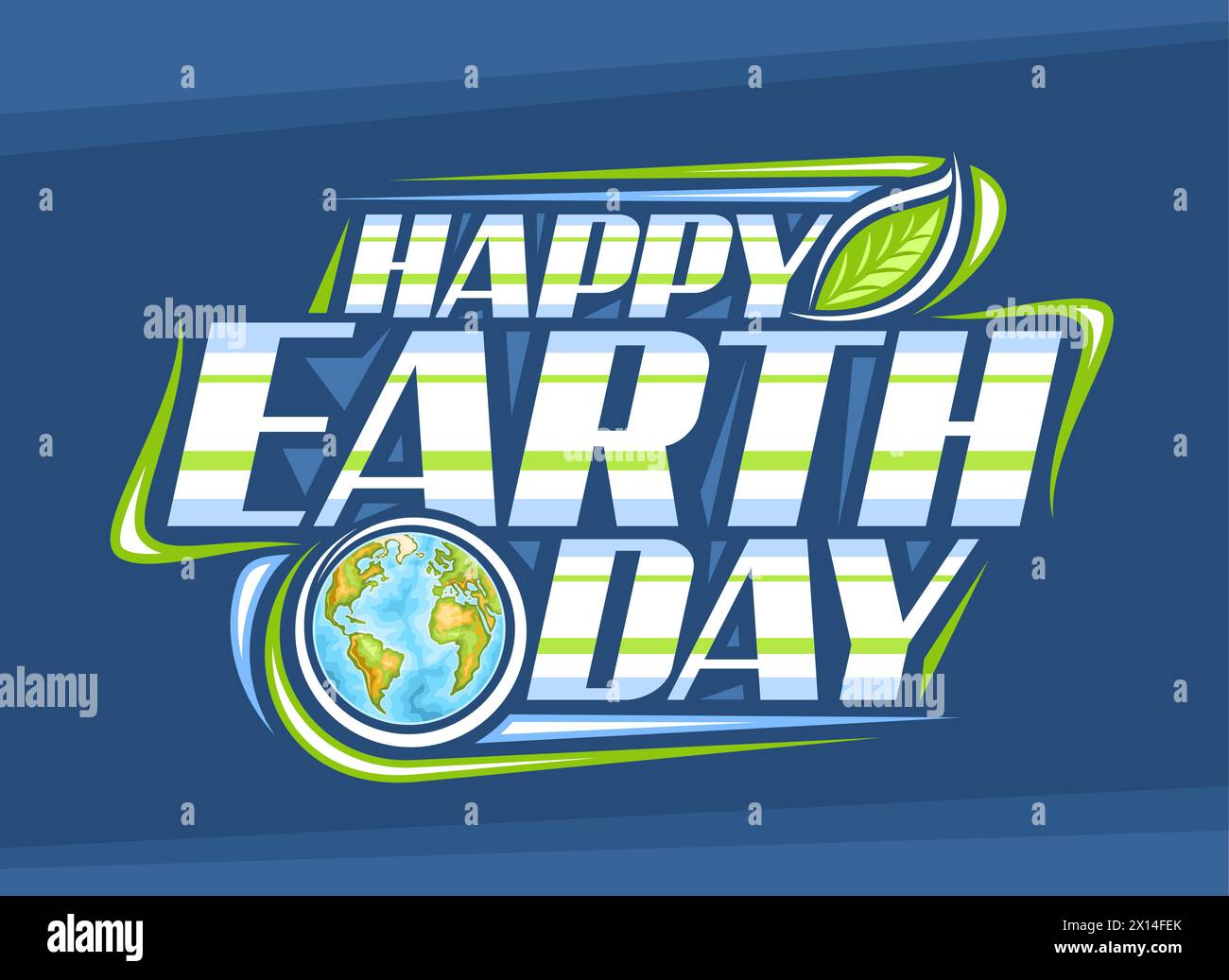Vector logo for Earth Day, horizontal poster with line art illustration ...