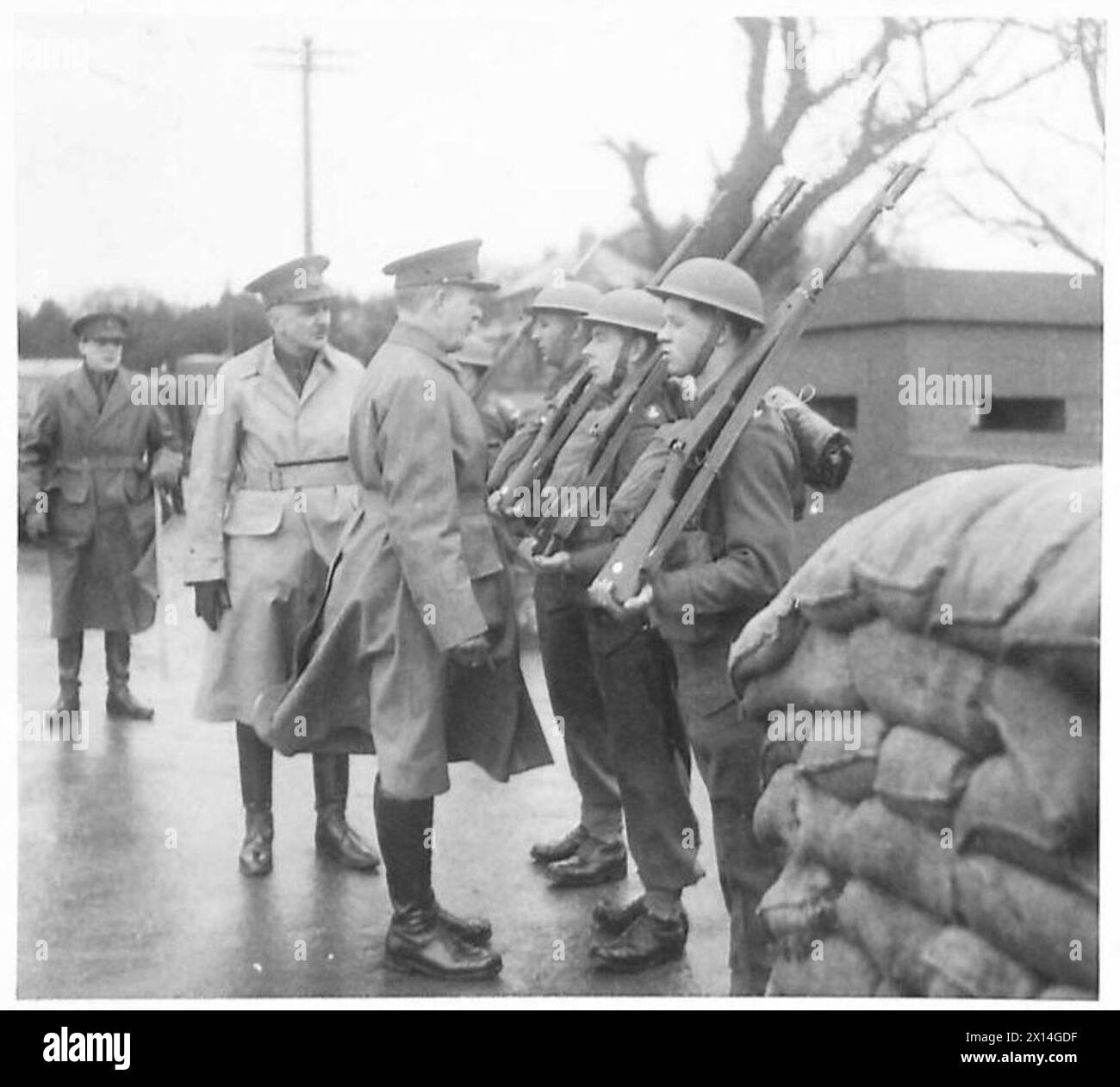 Lord Gort speaks with a sentry of the Royal Irish Fusiliers during a ...
