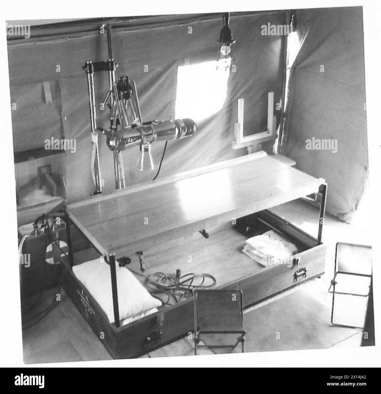 A mobile X-Ray unit, including the X-Ray room inside a lean-to tent ...