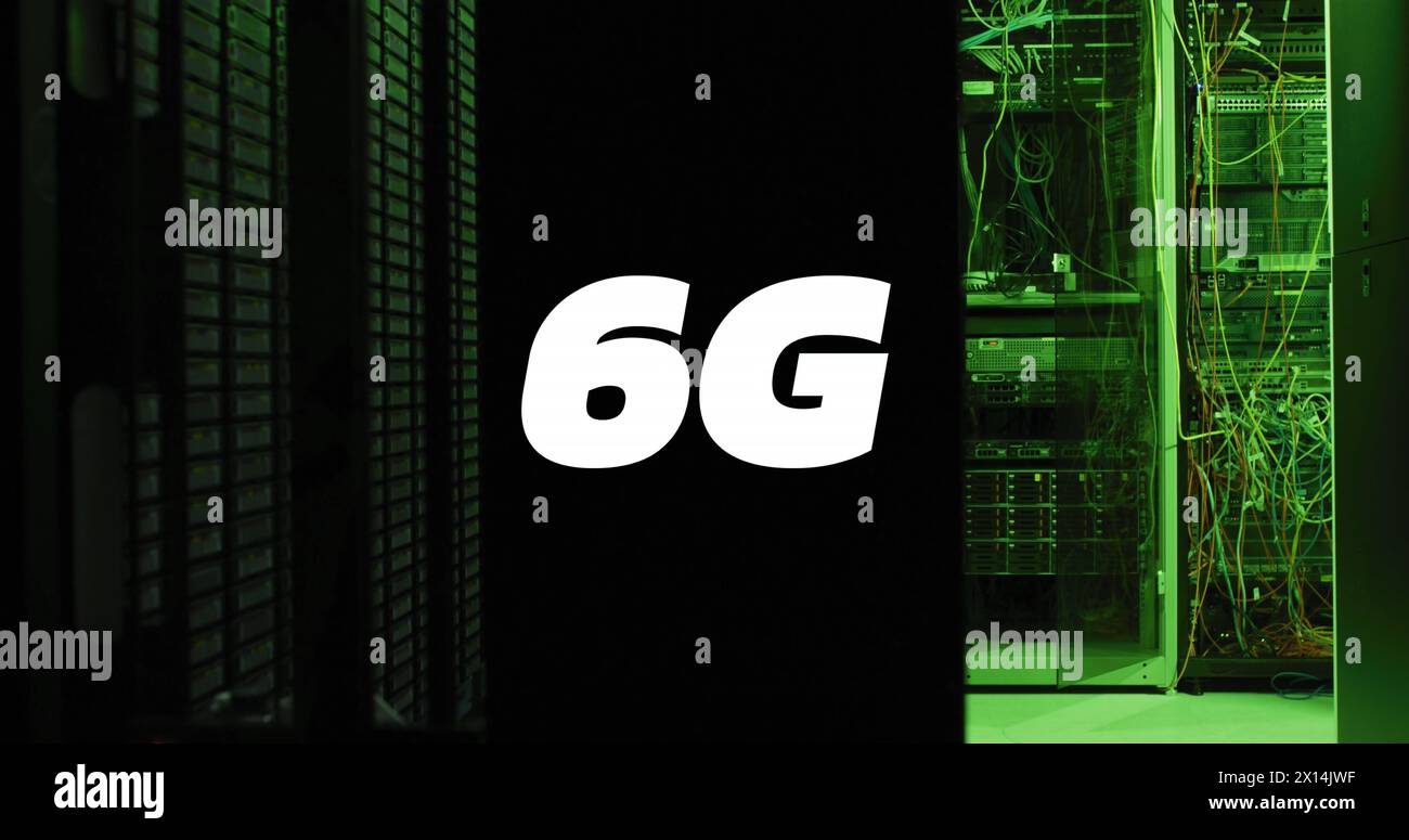 Image of 6g text banner against empty computer server room Stock Photo ...