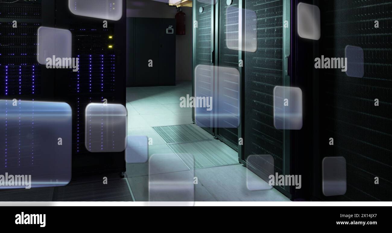 Transparent windows moving over computer server room Stock Photo - Alamy