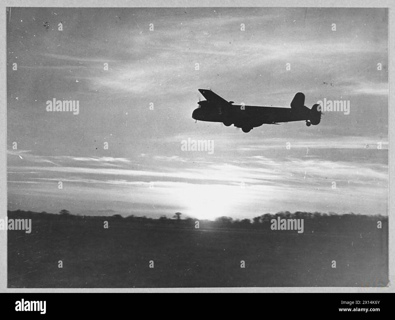 Halifax bombers take off at sunset in April 1943 for a heavy raid on ...