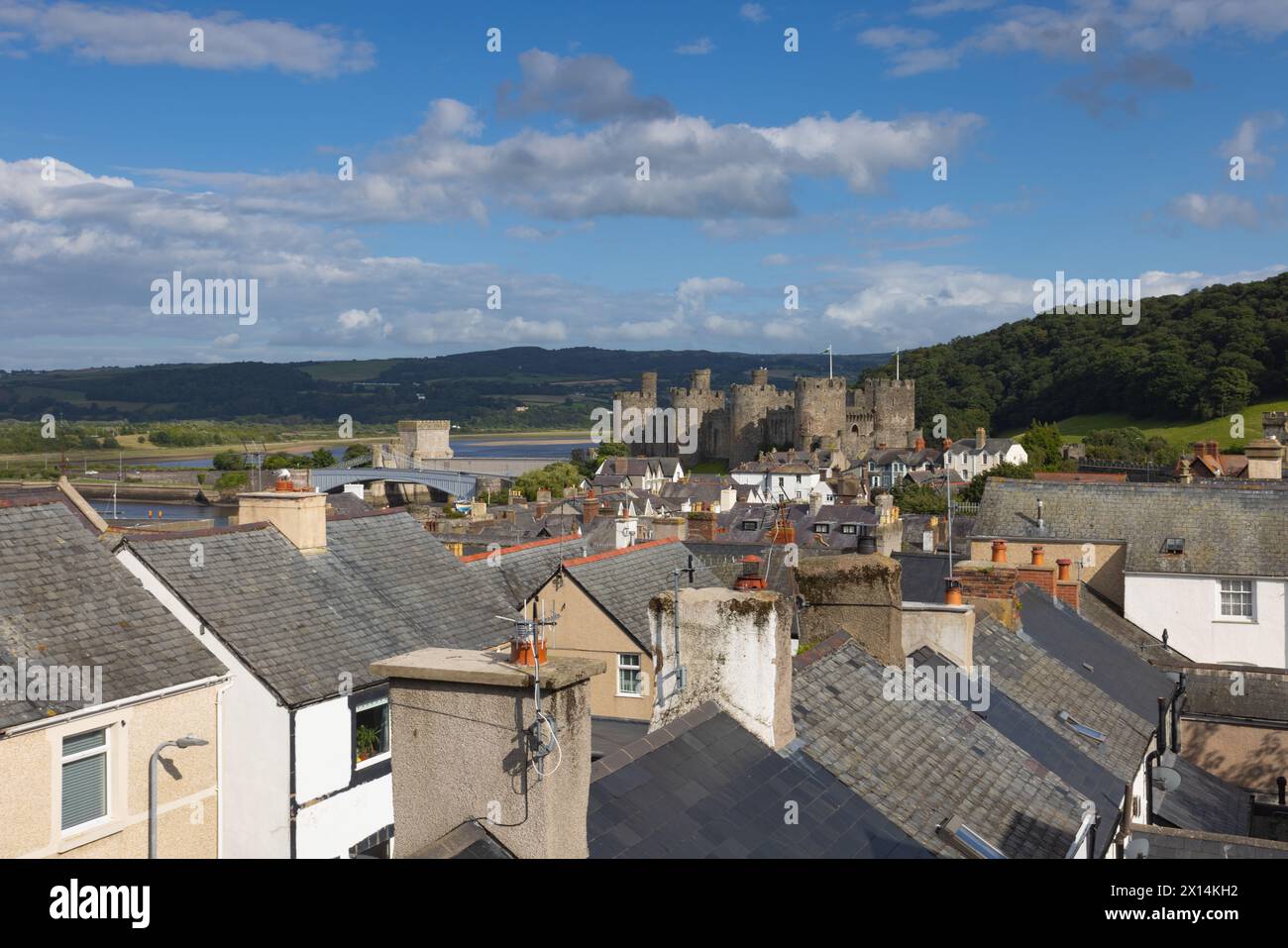 Conwy, Wales - 5 September 2023: View from the city walls on the three ...