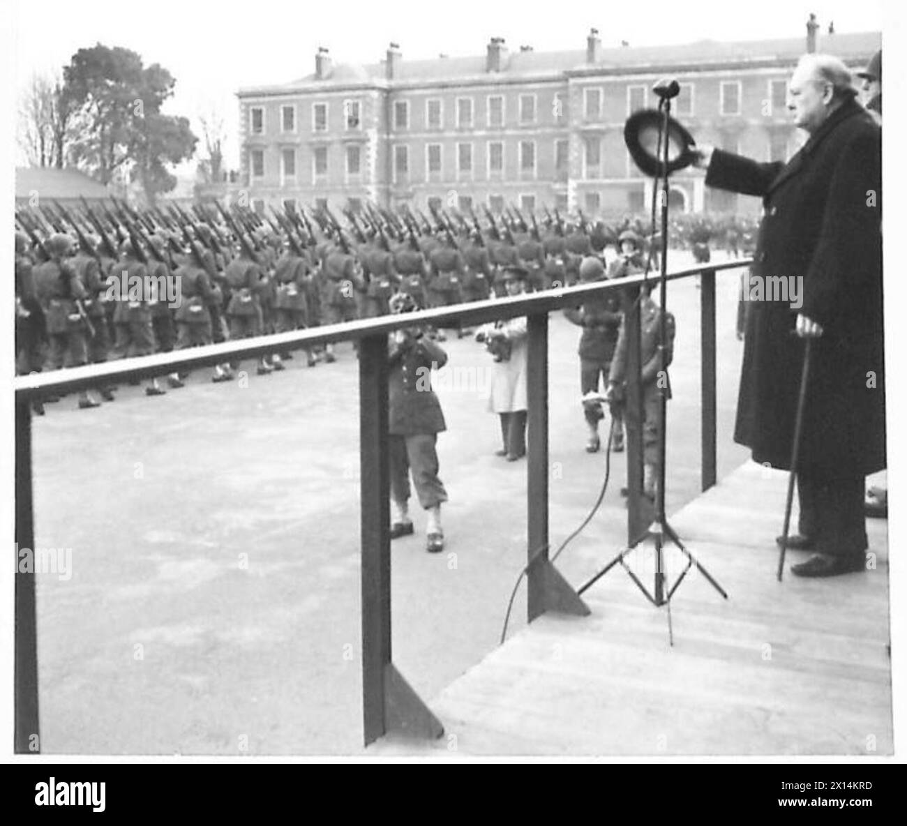 The Prime Minister reviews American infantry during a march-past ...