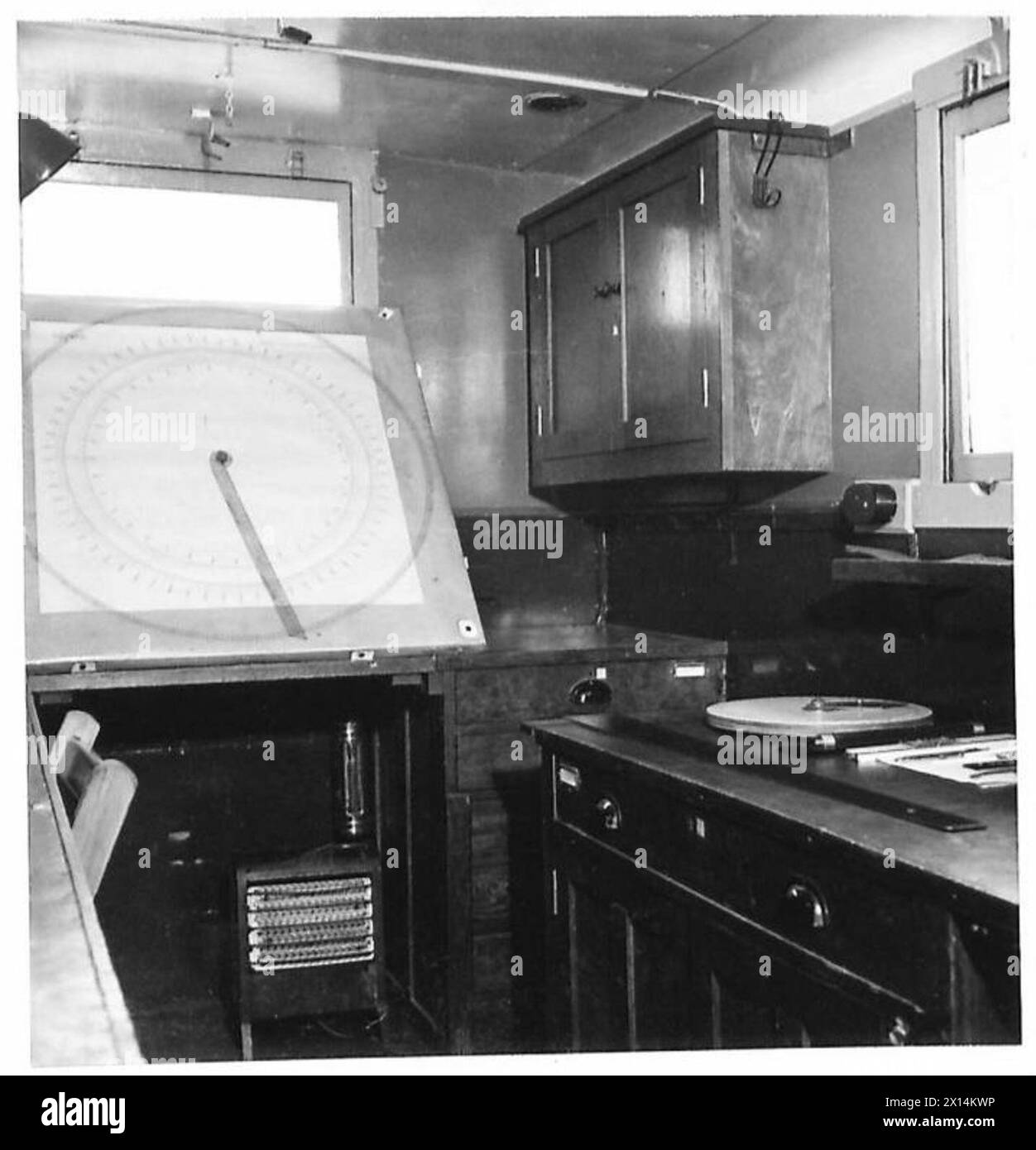 Interior of an anti-aircraft recording van at Harrow, used by British ...