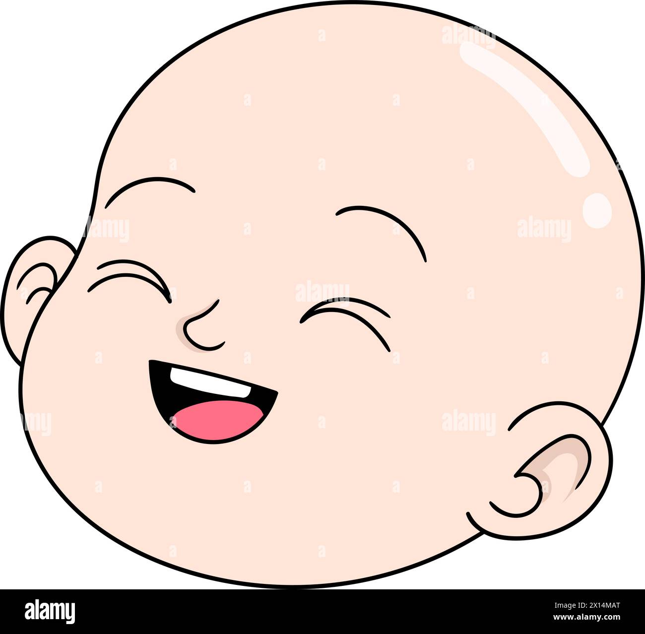 doodle cartoon illustration, head of a bald baby boy laughing happily ...