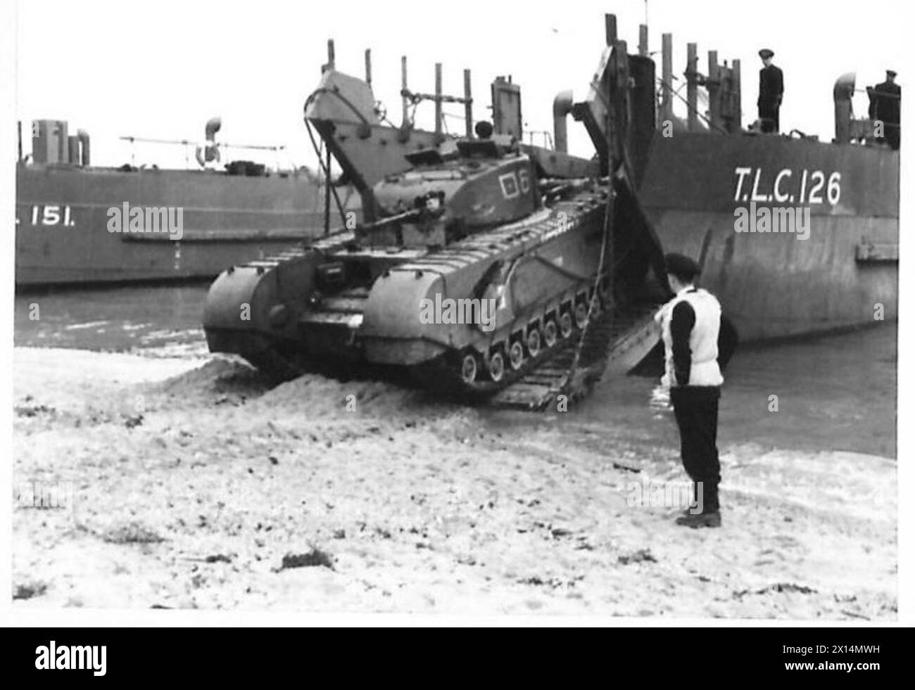 TANK LANDING CRAFT IN ACTION - Churchill tanks have been driven down to ...