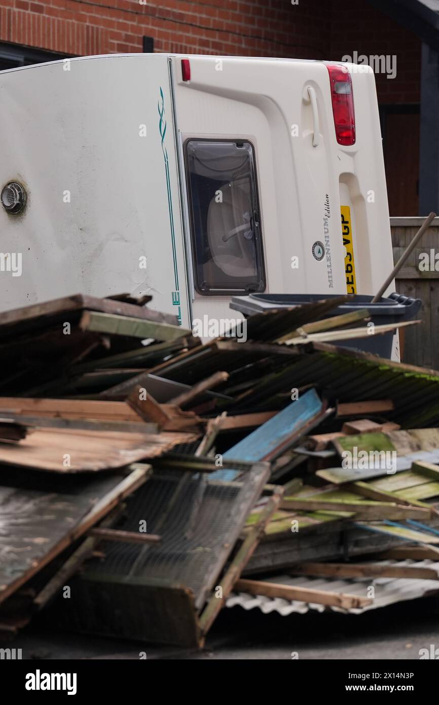Debris and an overturned caravan on St Gile's Road in Knutton, North ...