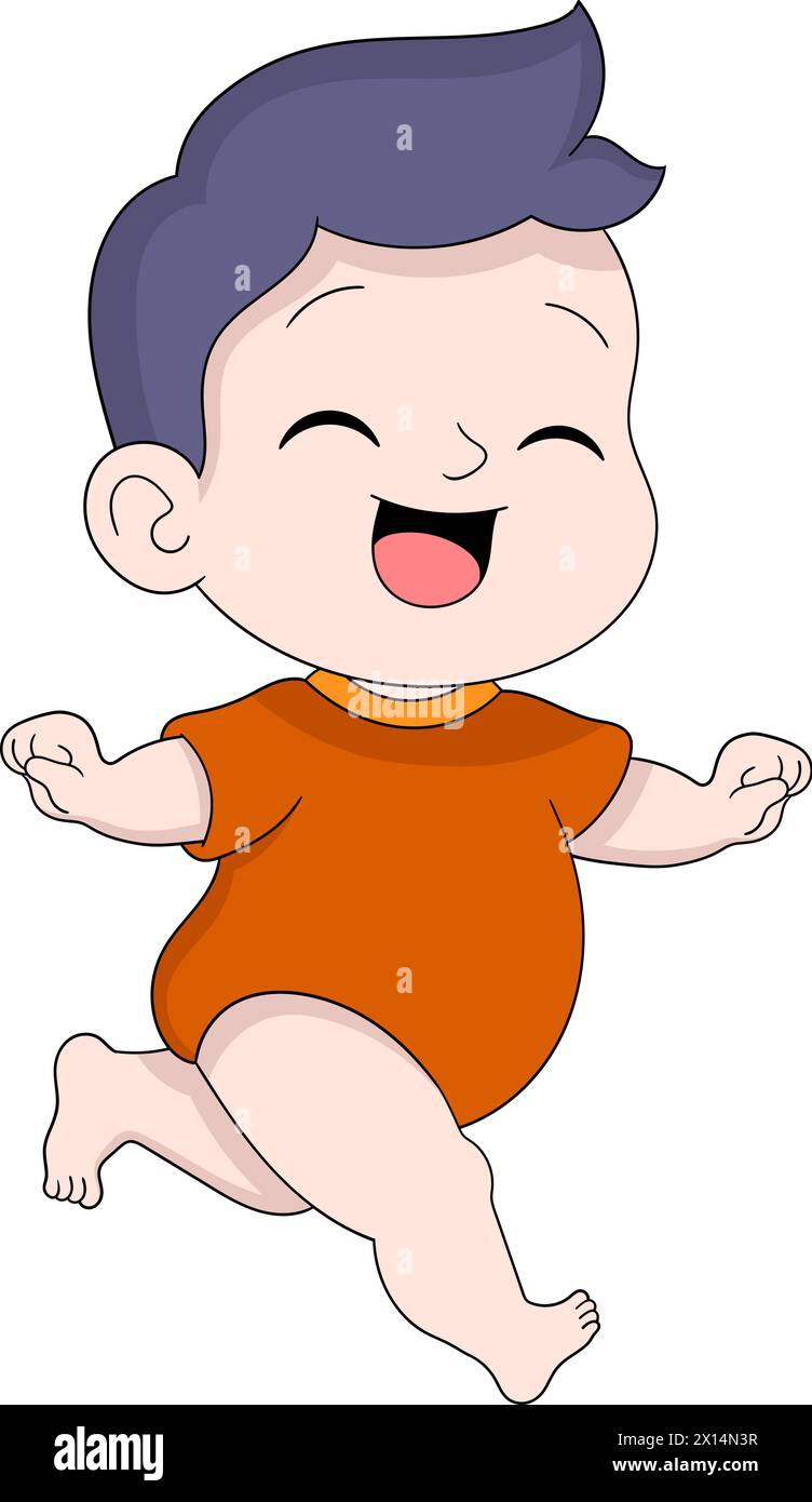 illustration of an expression of happiness, baby boy is running around ...
