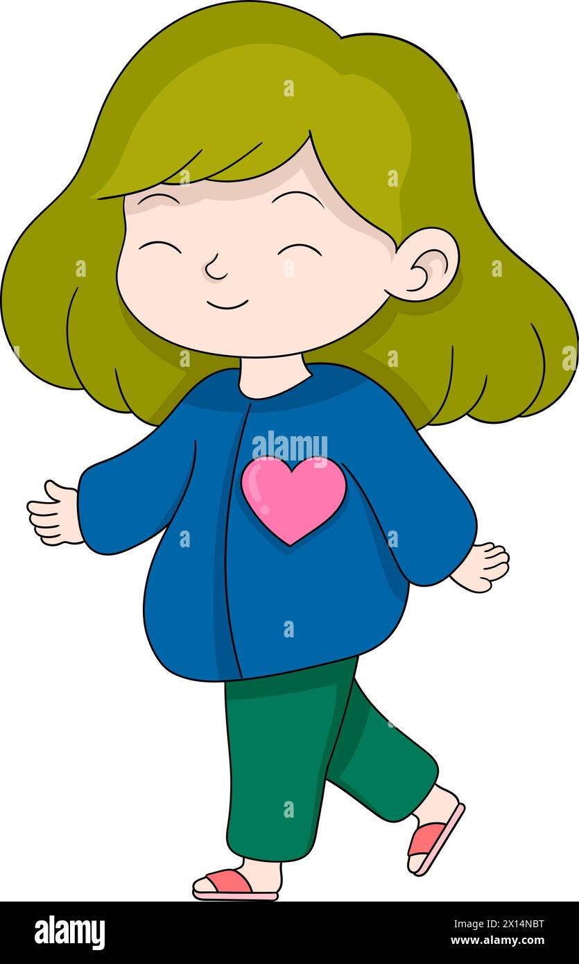 doodle cartoon illustration, toddler girl is celebrating the happiness ...