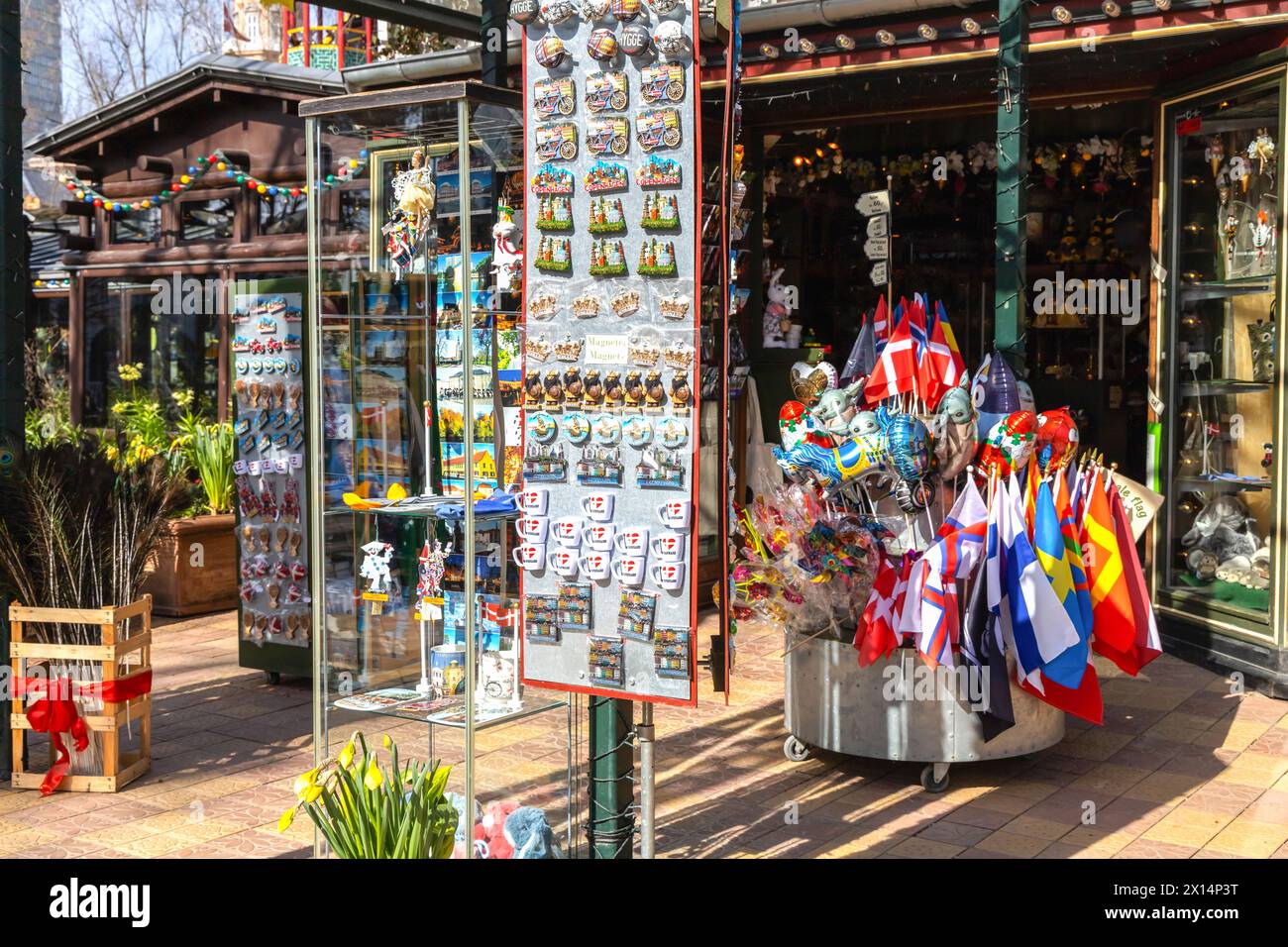 Souvenir shop for tourists in Copenhagen with symbols of Denmark ...