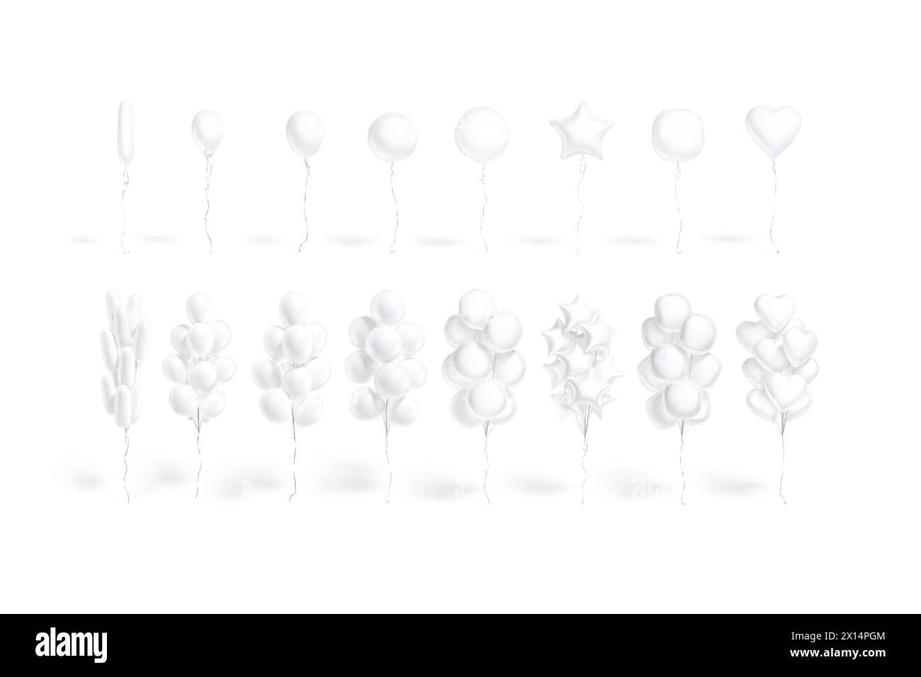 Blank balloon single and bouquet mockup, different shapes, isolated, 3d ...