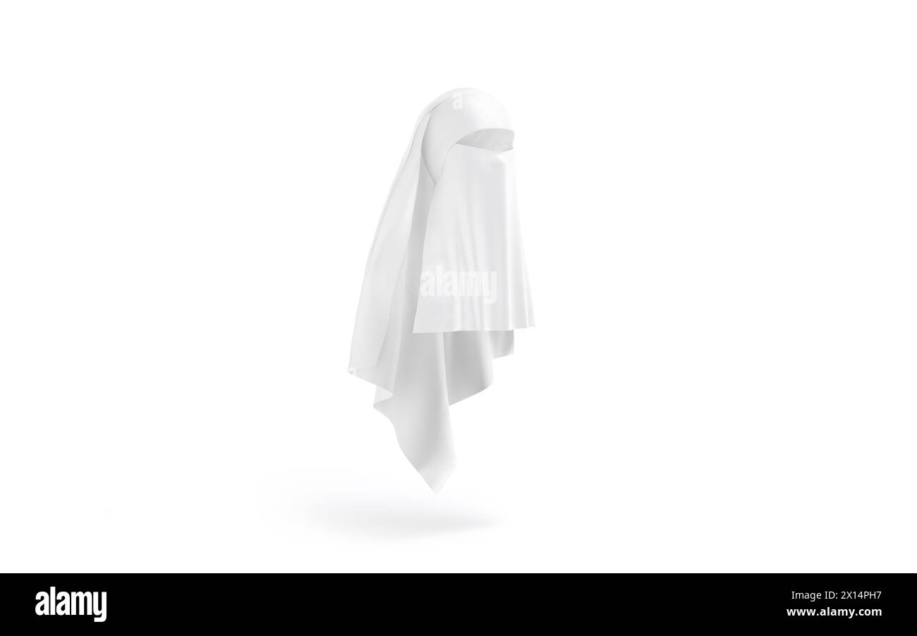 Blank white female niqab mockup, side view, 3d rendering. Empty ...