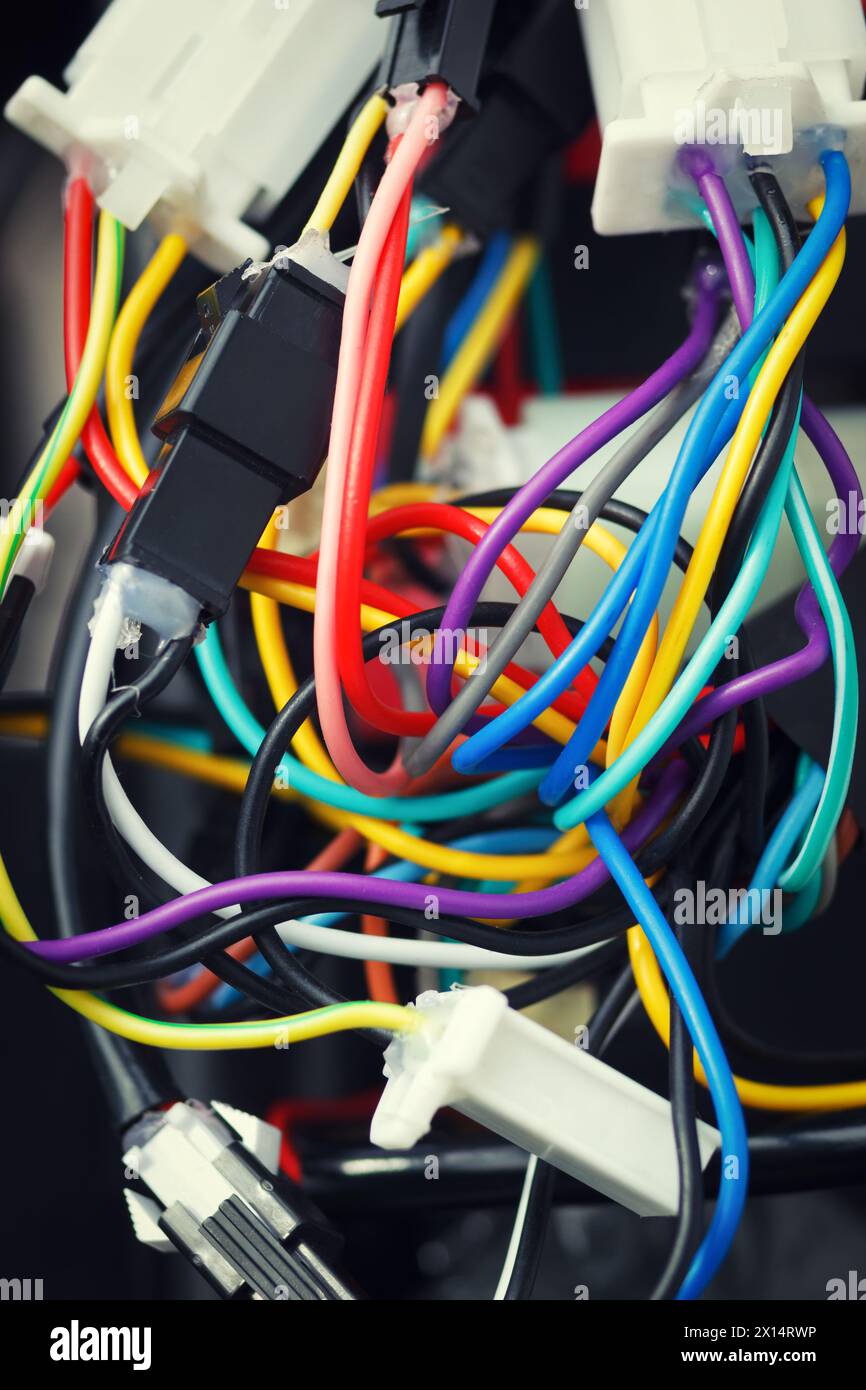 The Mess Of Various Tangled Wires And Connectors. Colorful Cables Of ...