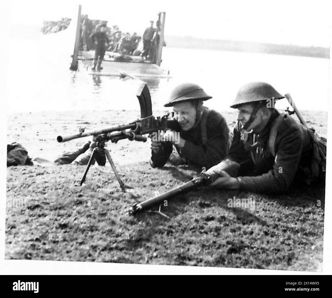 British Army troops perform preliminary exercises while covering their ...