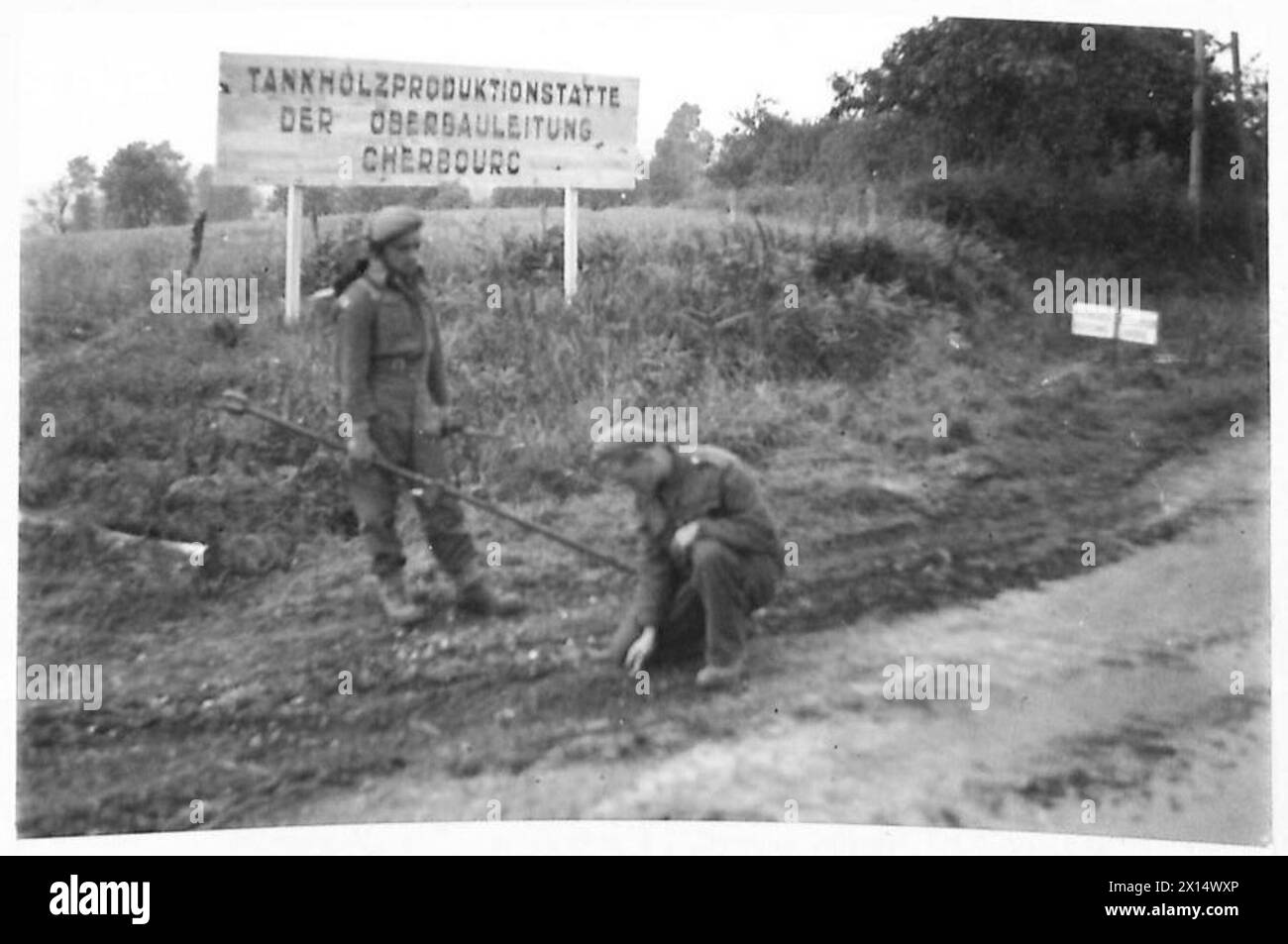 NORMANDY - VARIOUS - Royal Engineers detect a mine on a verge during an ...