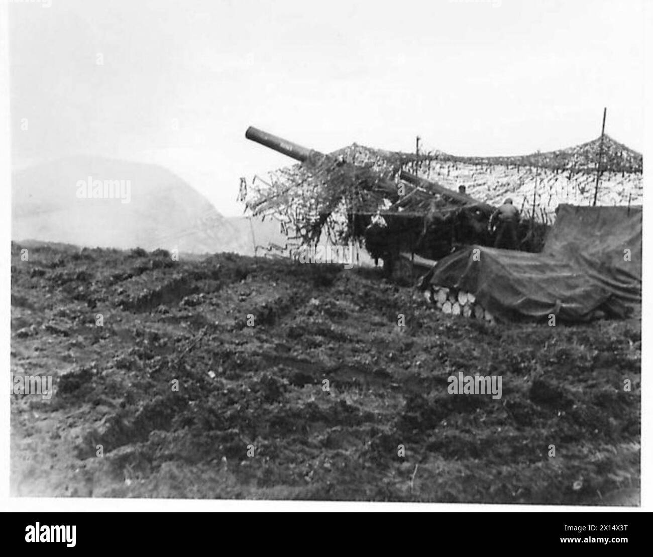 FIFTH ARMY ARTILLERY - A well-camouflaged 240 mm gun in action ...