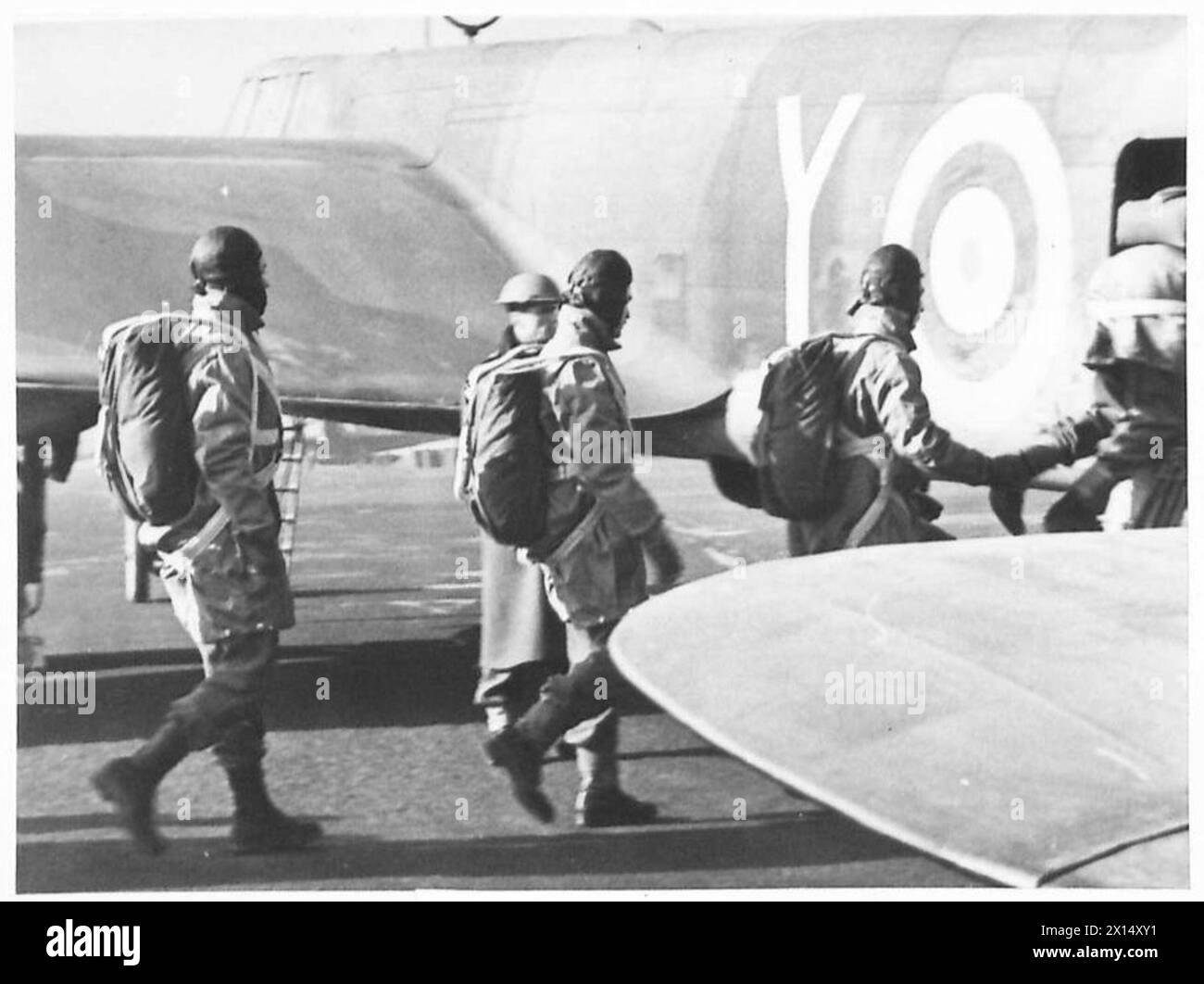 British parachute troops boarding a plane as part of training exercises ...