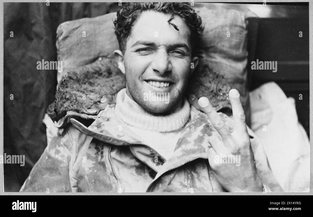 TWO AIRMEN RESCUED AFTER FIVE DAYS IN DINGHY - 9388 (Picture issued 1943) The rear gunner ...