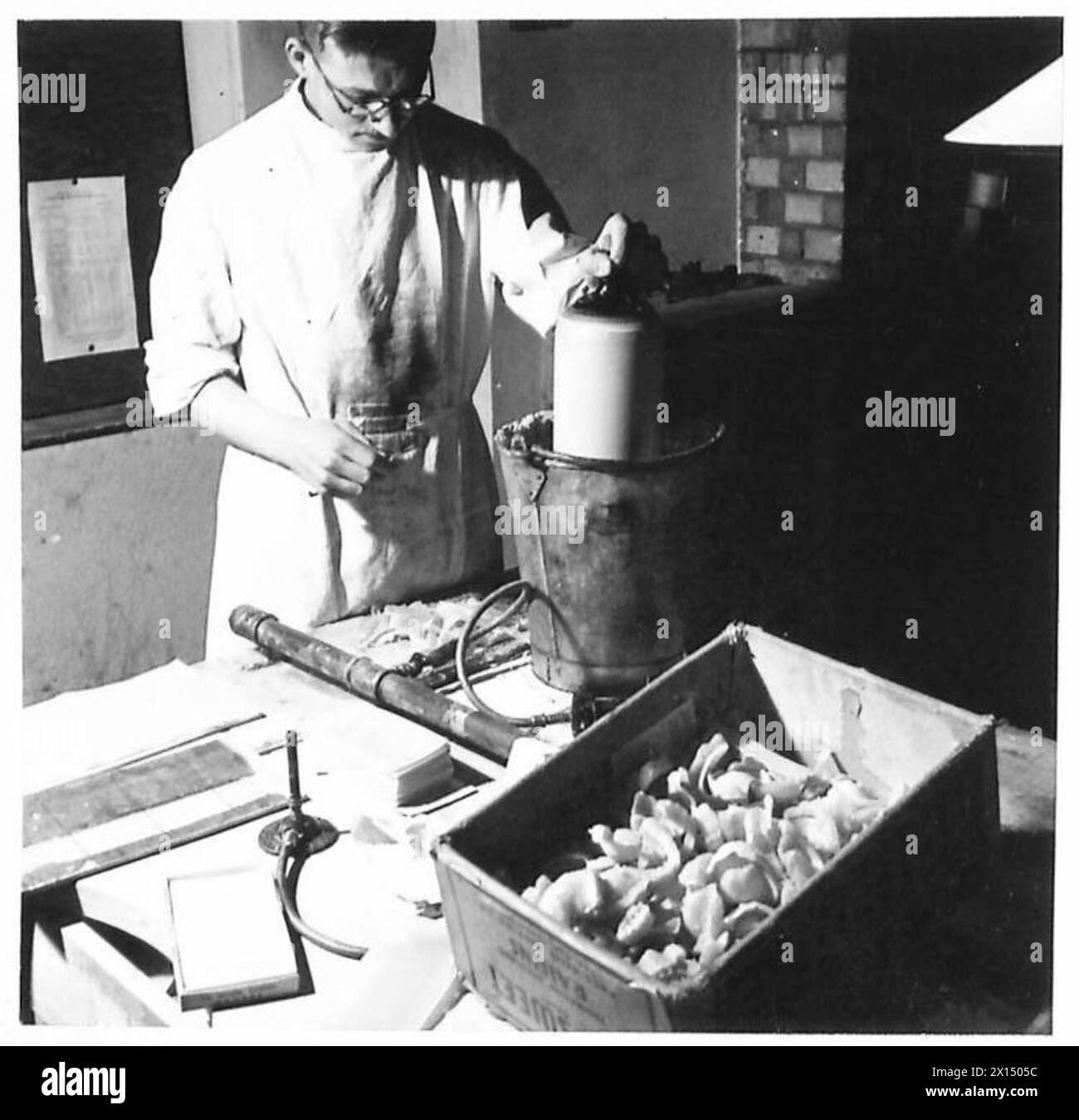 ARMY DENTAL SERVICE - Scrap pieces are melted down to recover the wax ...