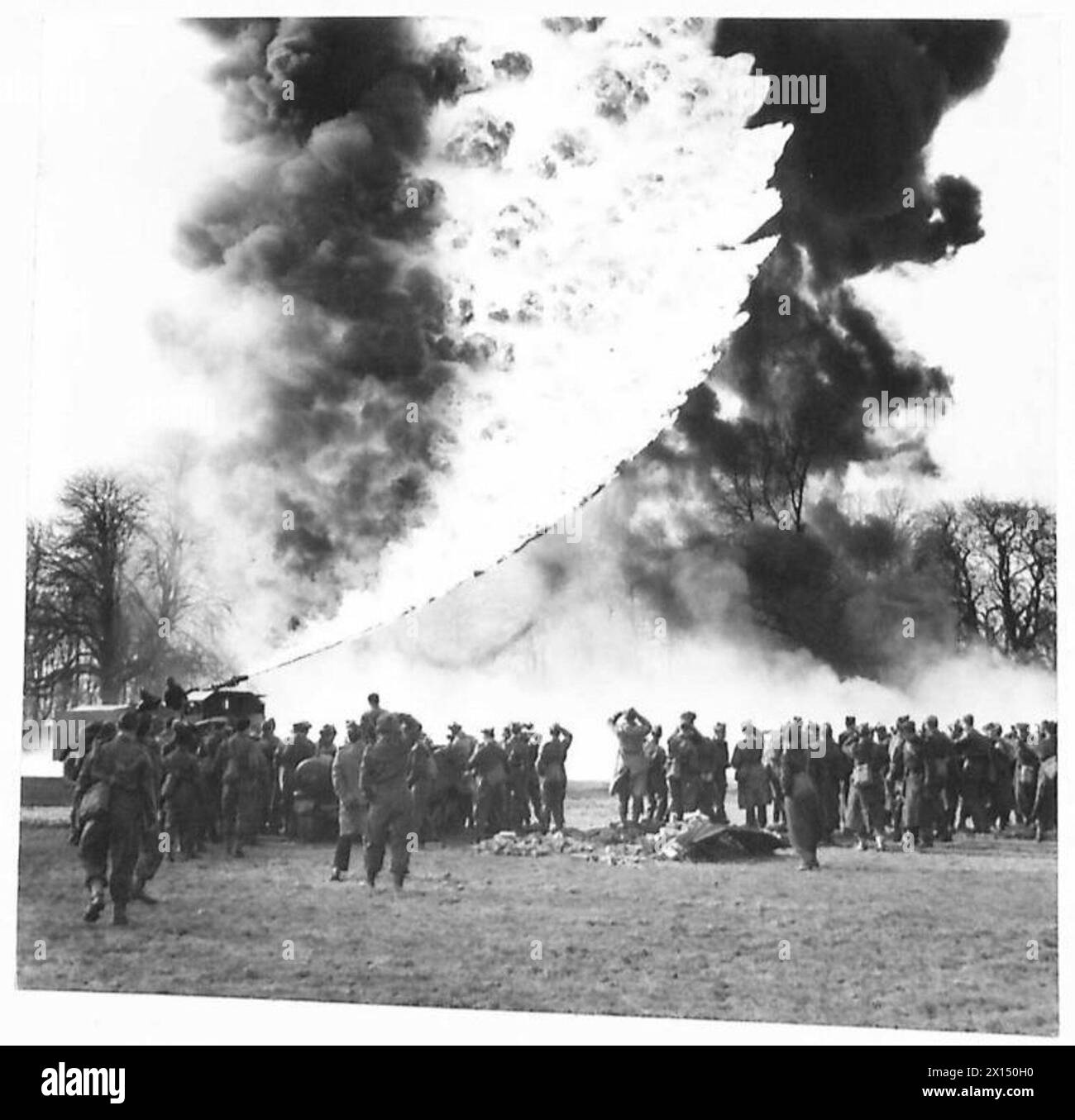 FLAME WEAPONS DEMONSTRATION - A heavy pump unit operating the flame ...